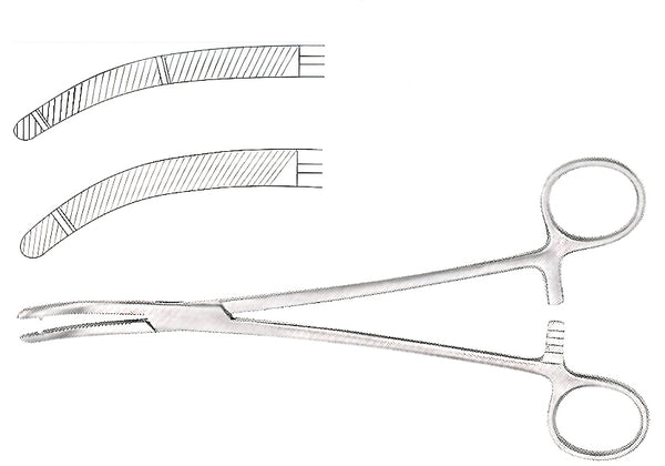 Heaney Hysterectomy Forceps, Curved, Double Groove; Length: 21cm (8.25 ...